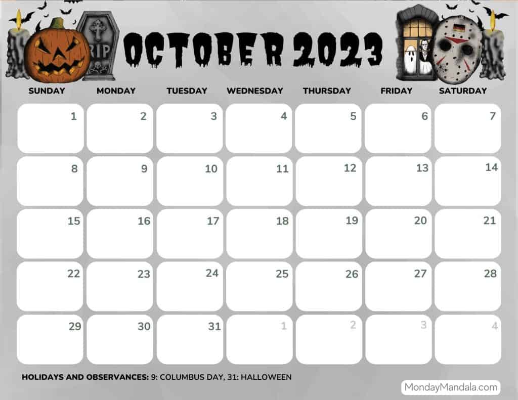 October 2023 Calendar 52 Free PDF Printables October 2023 Calendar 52 Free PDF Printables