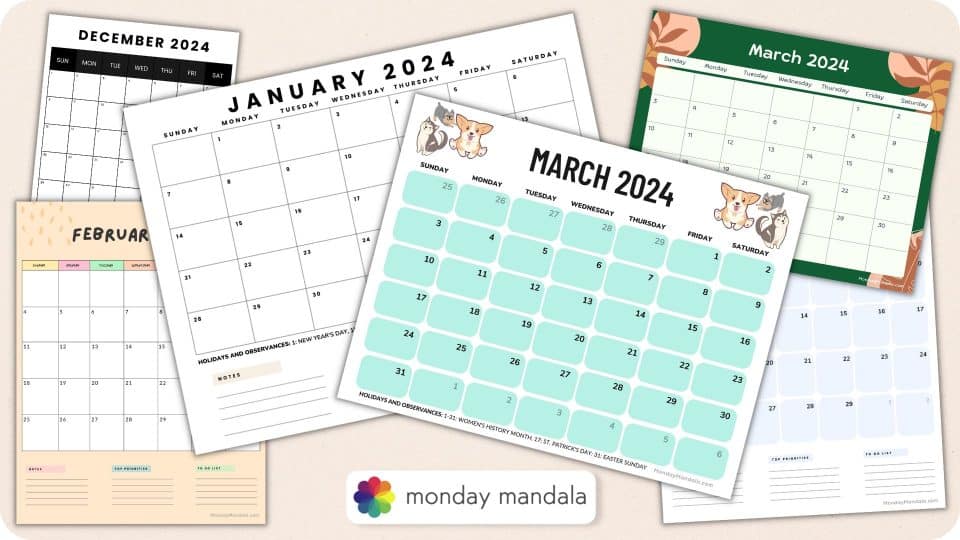2024 Printable Calendars (56 Free PDF Printables)