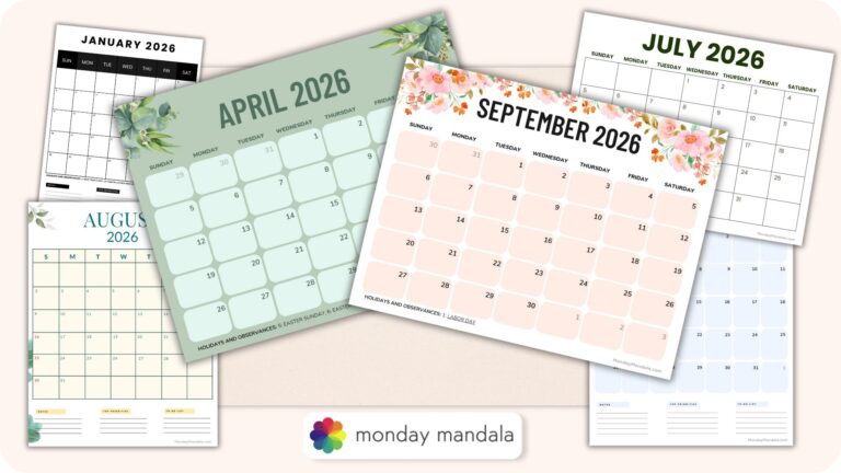 2026 Printable Calendars (56 Free PDF Printables)