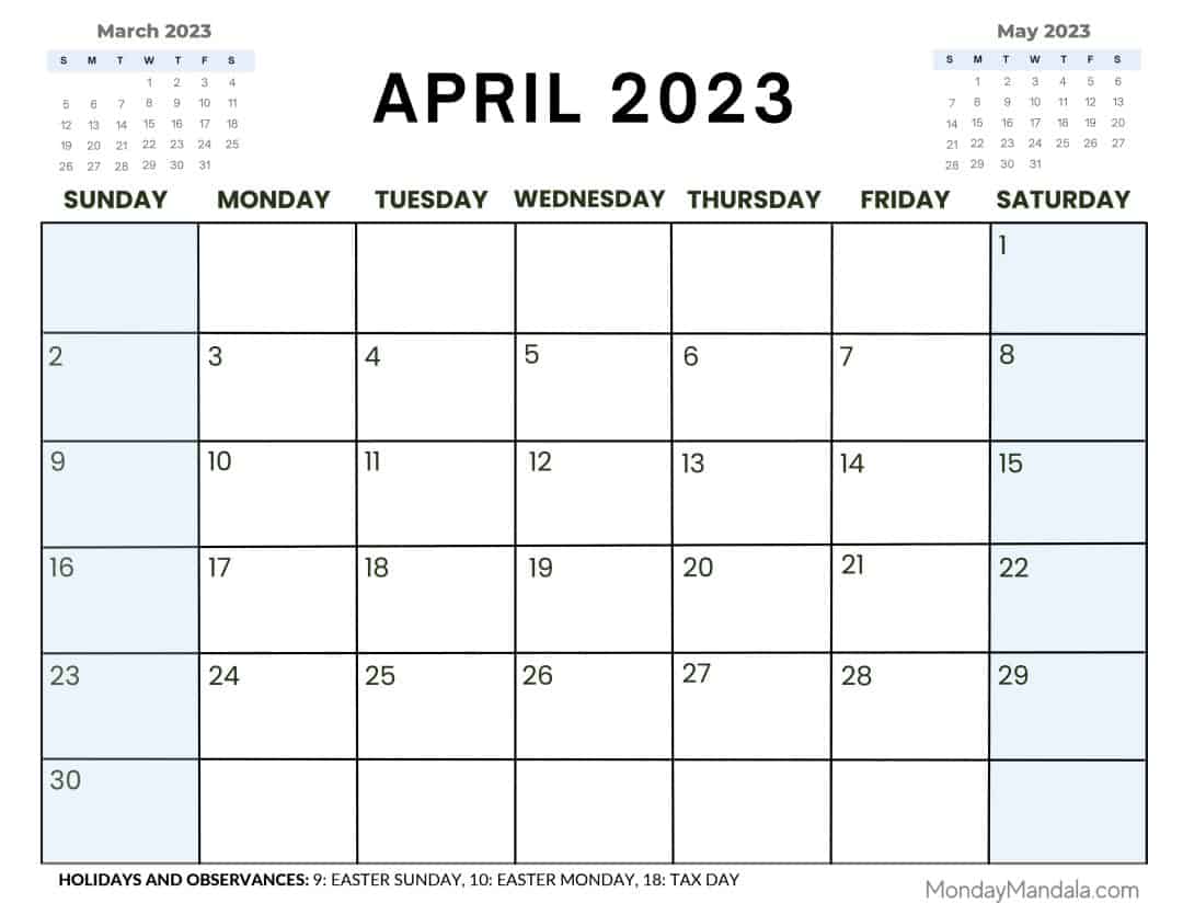 April 2023 Calendar (52 Free PDF Printables)