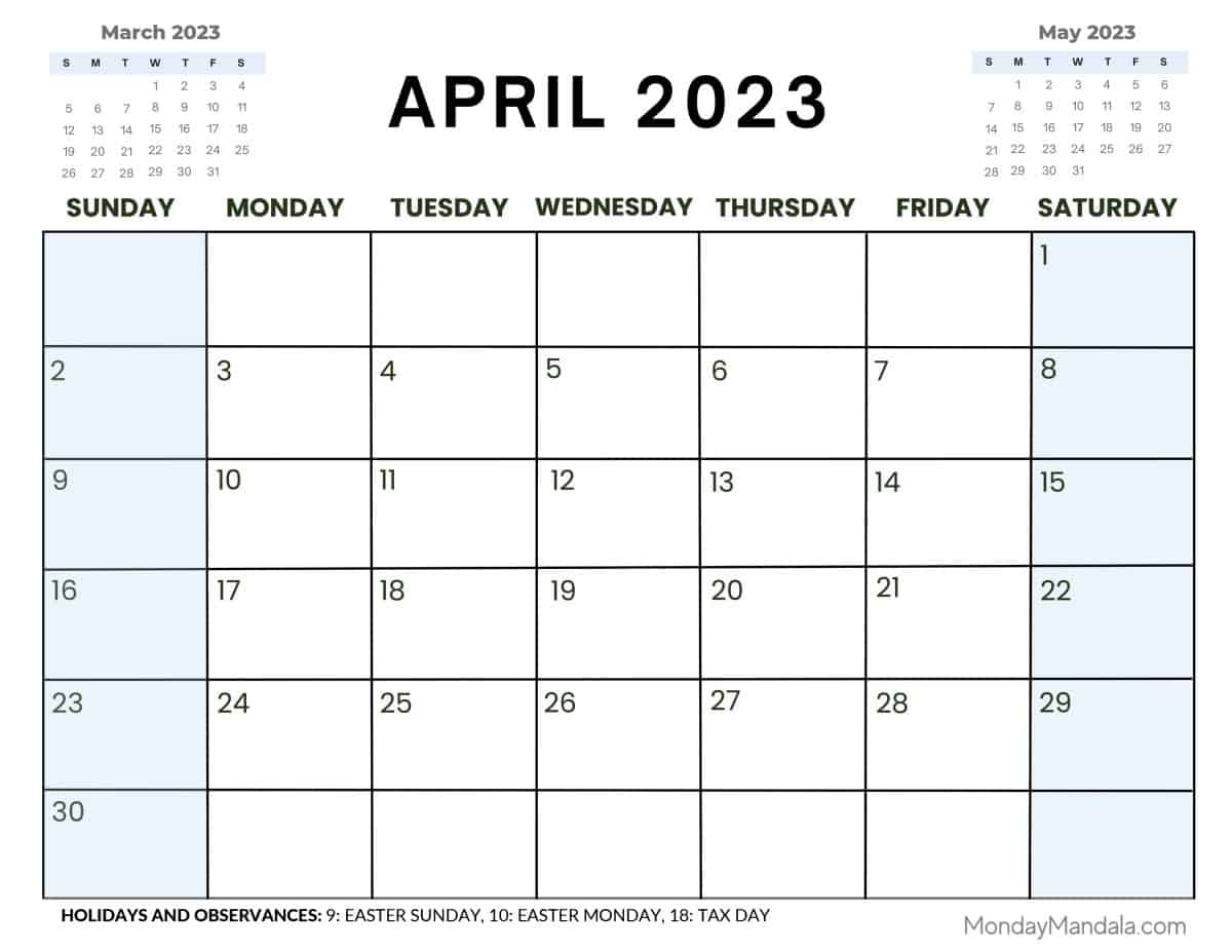 April 2023 Calendar (52 Free PDF Printables)