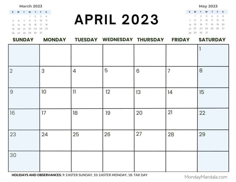 April 2023 Calendar (52 Free PDF Printables)
