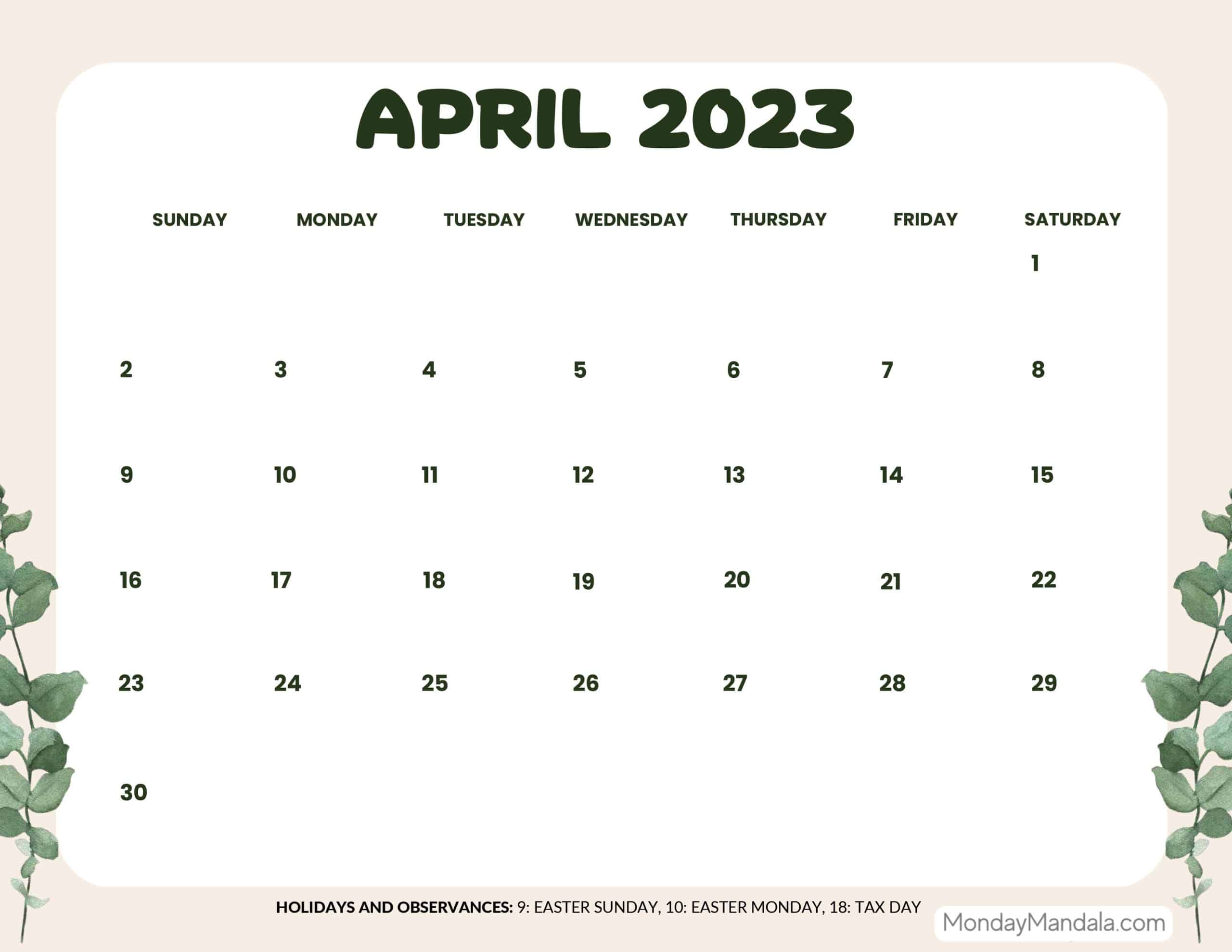 April 2023 Calendar (52 Free PDF Printables)