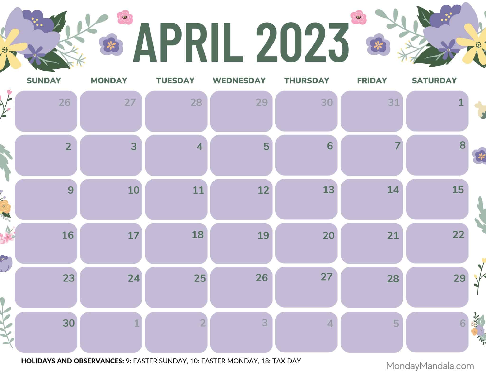 April 2023 Calendar (52 Free PDF Printables)