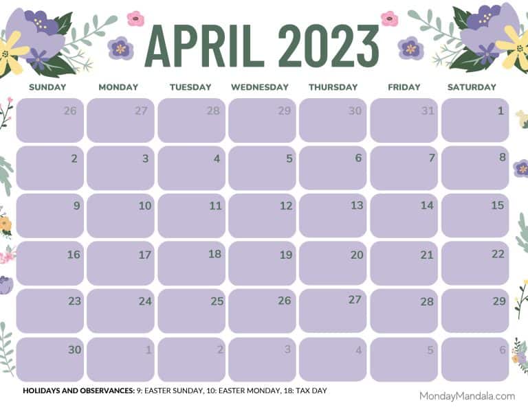 April 2023 Calendar (52 Free PDF Printables)