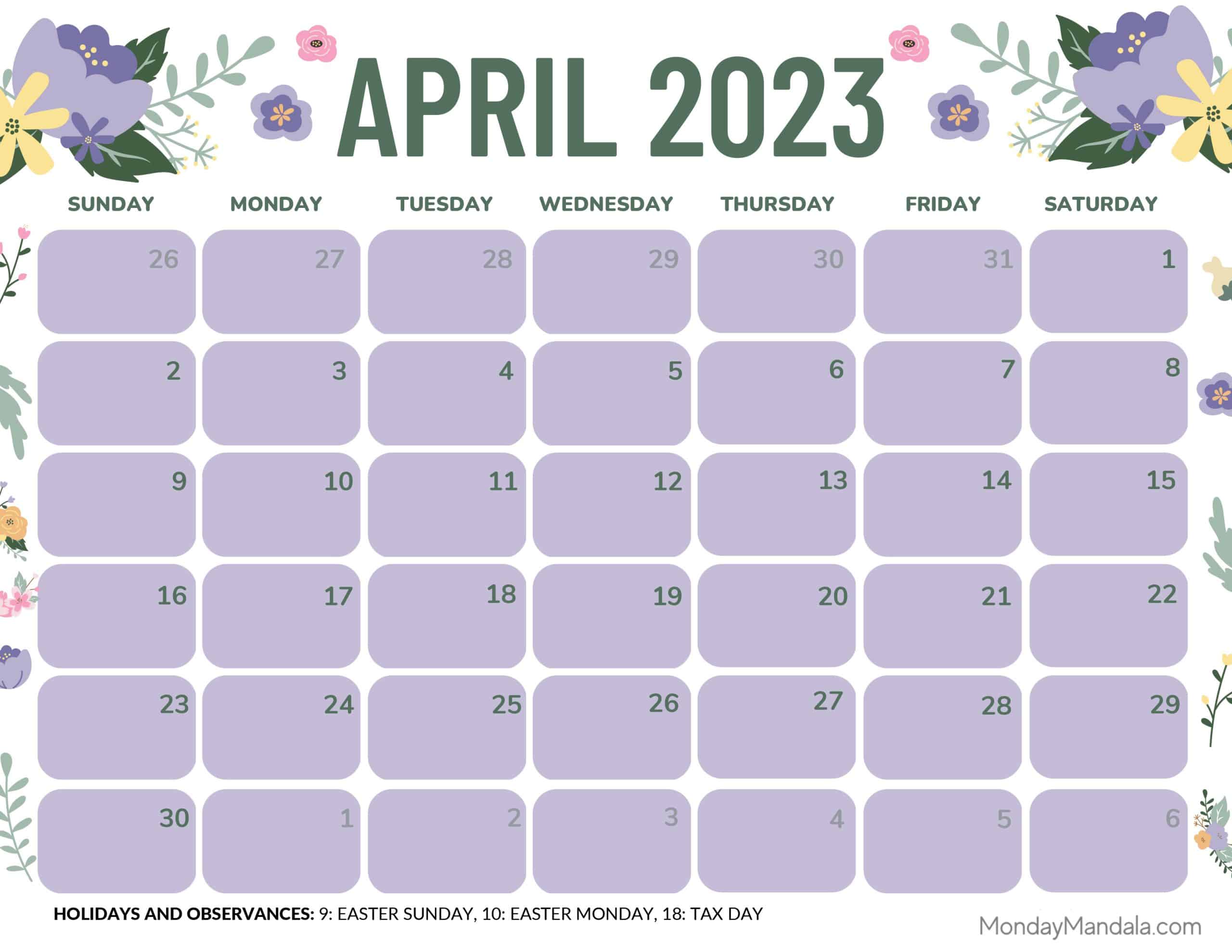 April 2023 Calendar (52 Free PDF Printables)