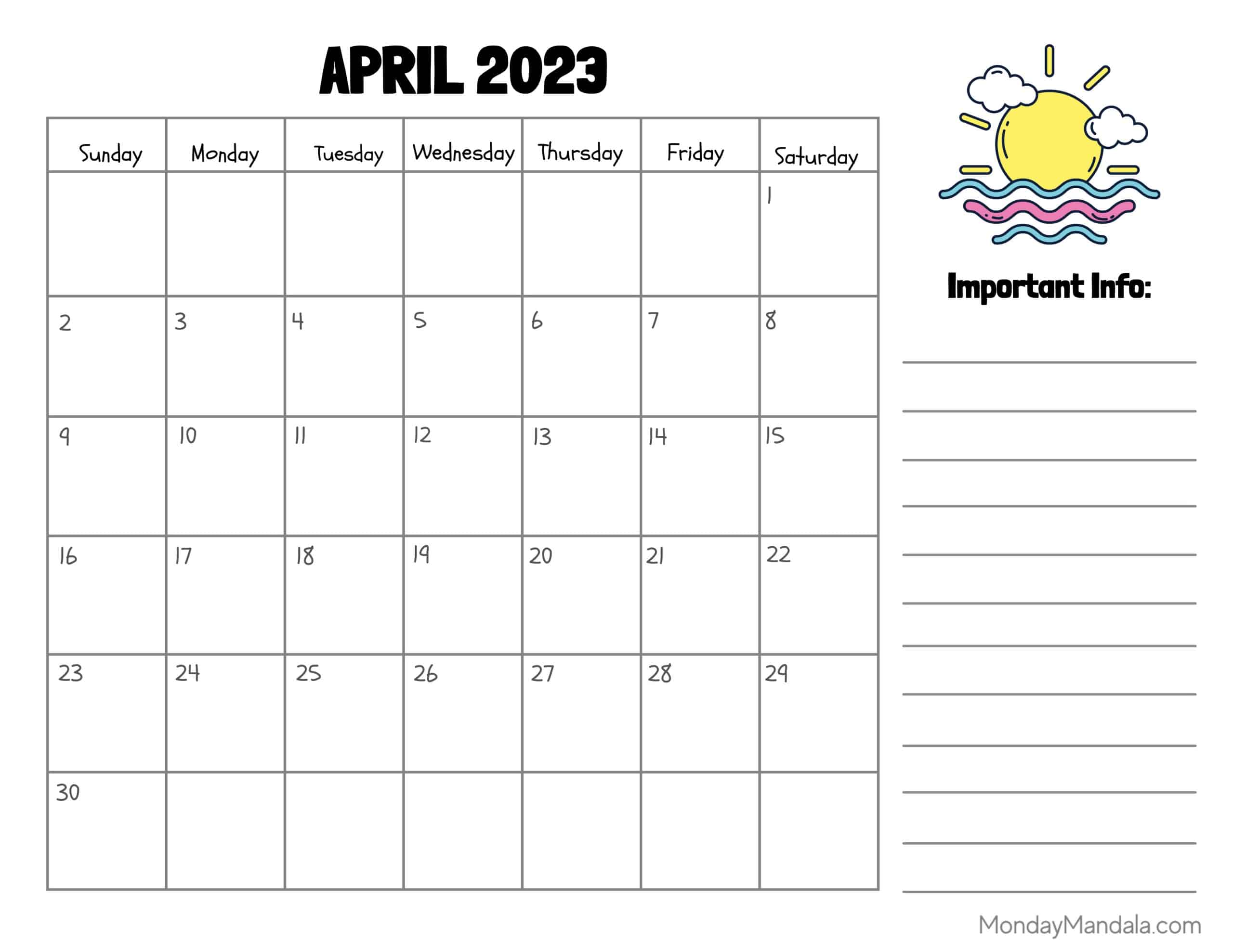April 2023 Calendar (52 Free PDF Printables)
