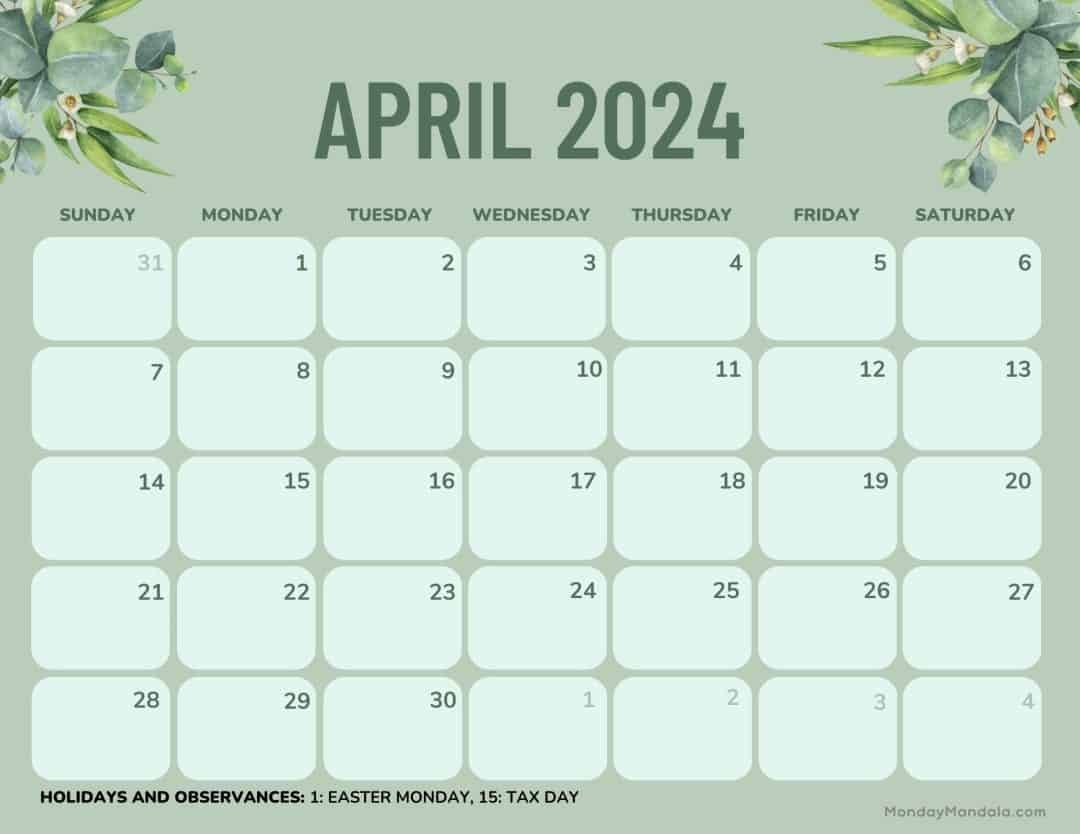 April 2024 Calendars (52 Free PDF Printables)