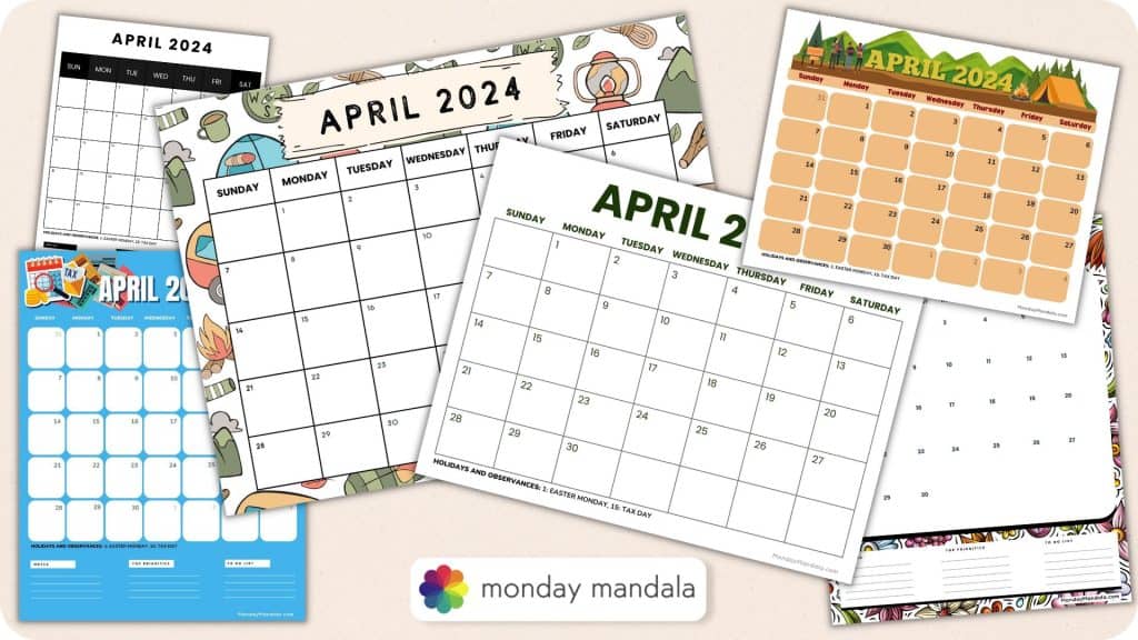 April 2024 Calendars (52 Free PDF Printables)
