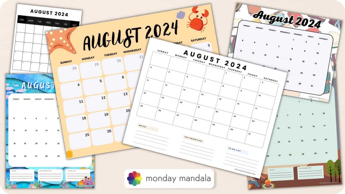 August 2024 Calendars (52 Free PDF Printables)