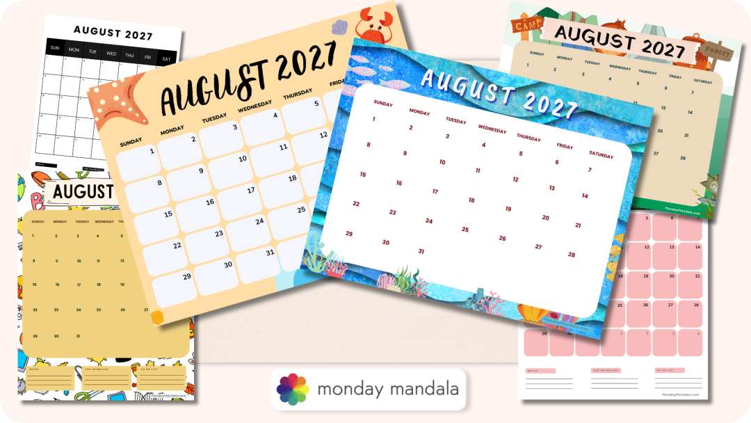August 2027 Calendar (52 Free PDF Printables)