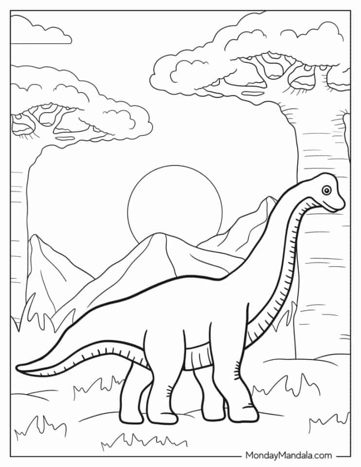 Brachiosaurus Coloring Eating Tree Drawing Branch Colony Pages Print ...