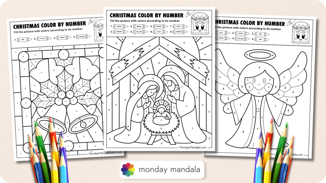 Christmas Color By Number Printables (22 Free PDFs)