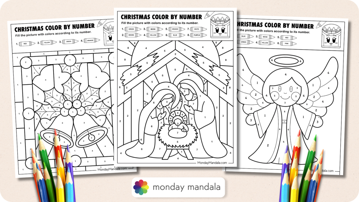 Christmas Color By Number Printables (22 Free PDFs)