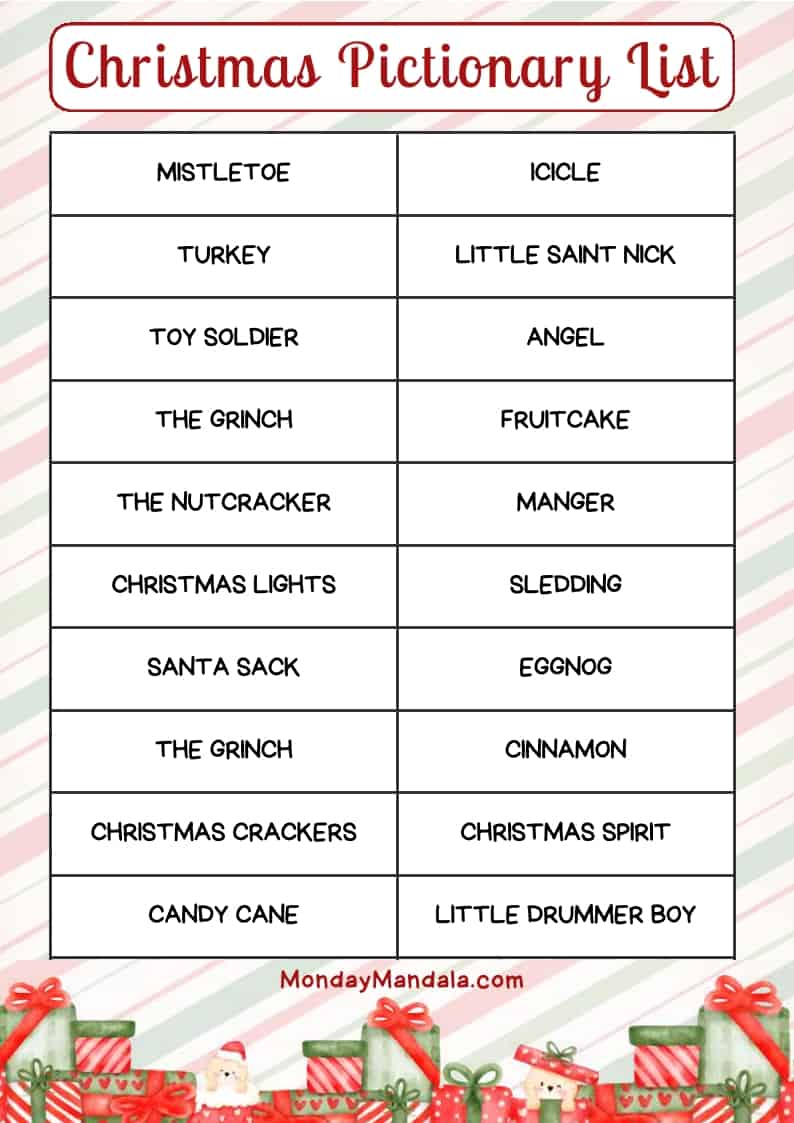 Christmas Pictionary Lists Free PDF Printables Christmas Pictionary Lists Free PDF Printables