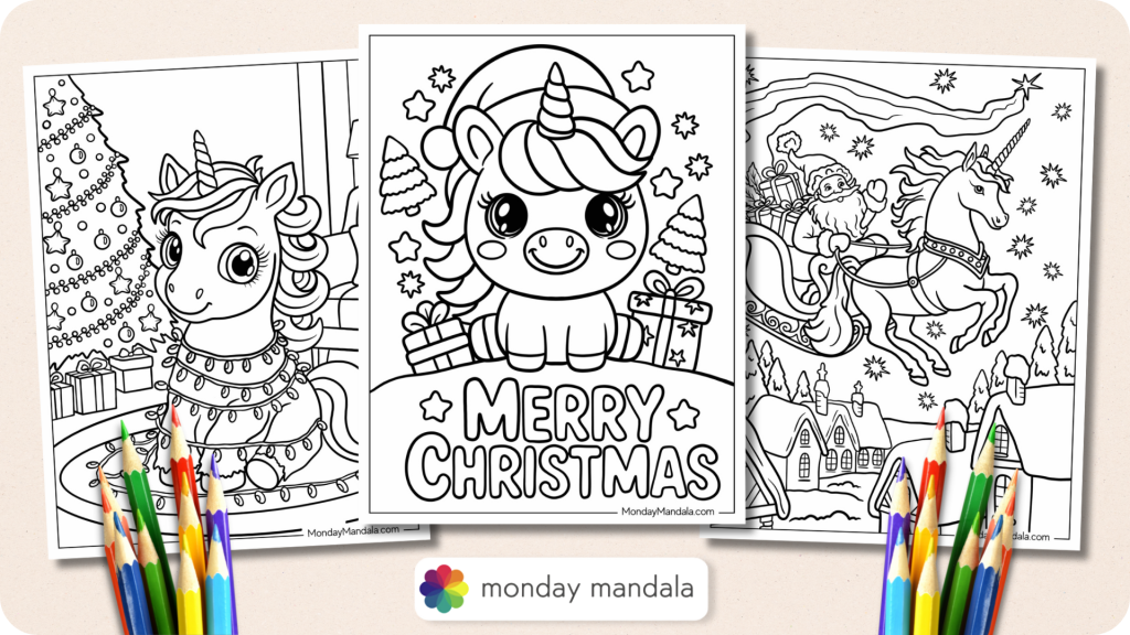 22 Christmas Unicorn Coloring Pages (Free PDF Printables)