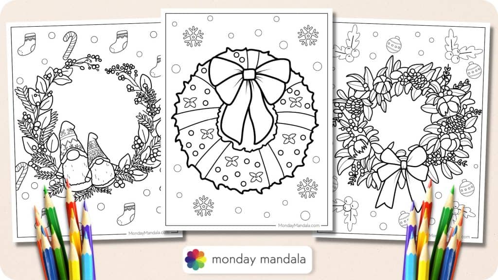 16 Christmas Wreath Coloring Pages (Free PDF Printables)