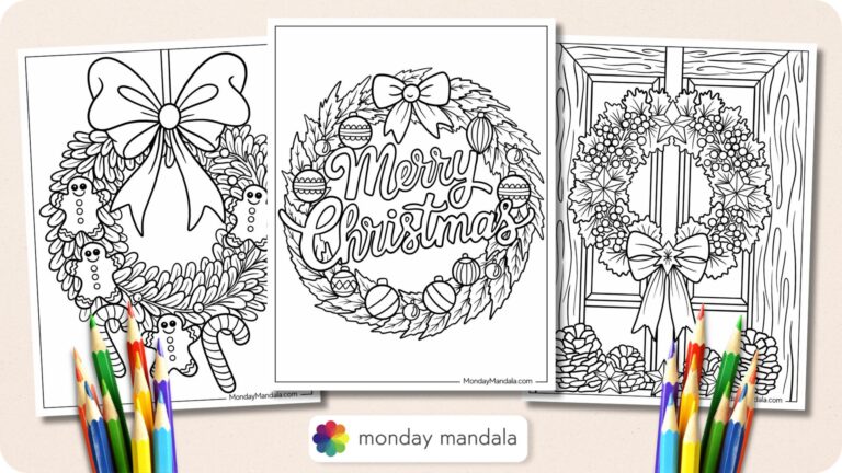 33 Christmas Wreath Coloring Pages (Free PDF Printables)