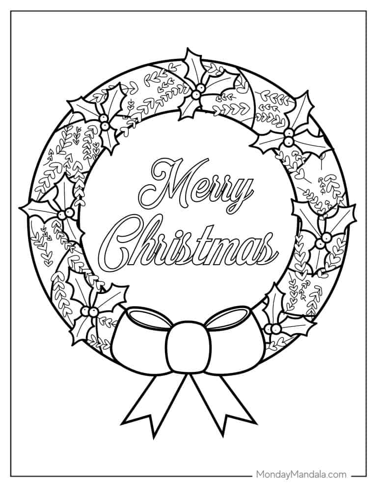 33 Christmas Wreath Coloring Pages (Free PDF Printables)