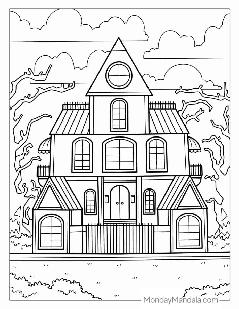 20 Haunted House Coloring Pages (Free PDF Printables)