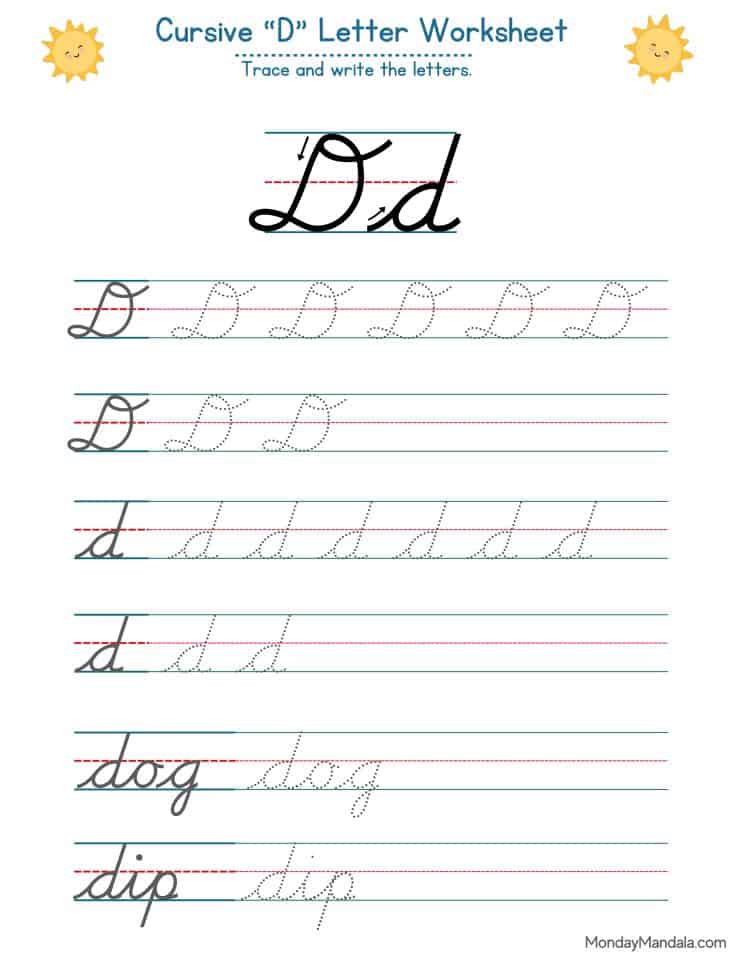 10 Cursive D Worksheets (Free Letter Writing Printables)