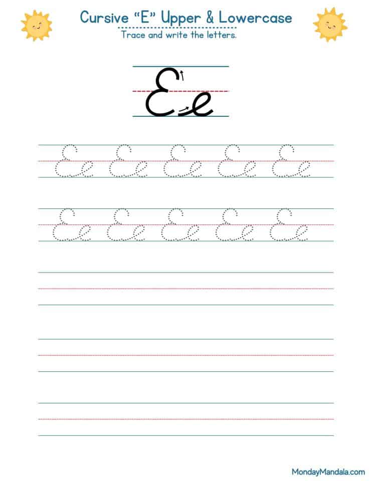 10 Cursive E Worksheets (Free Letter Writing Printables)