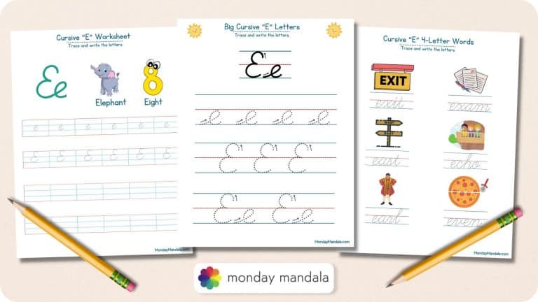 10 Cursive E Worksheets (Free Letter Writing Printables)