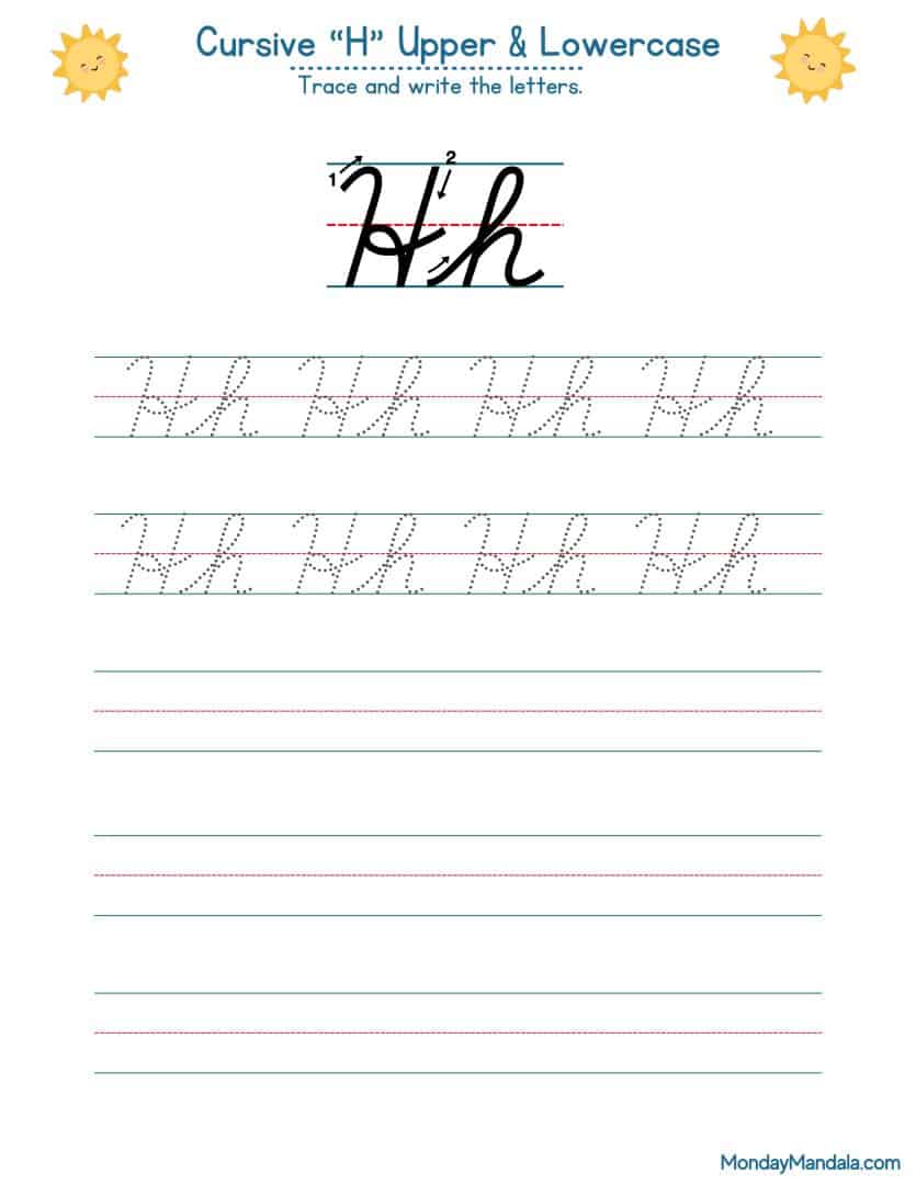 10 Cursive H Worksheets (Free Letter Writing Printables)