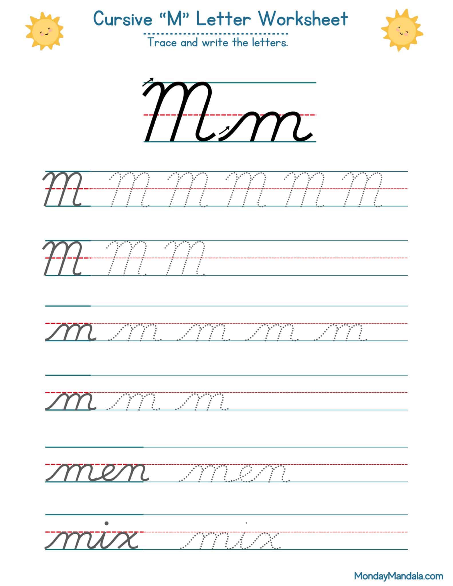 10 Cursive M Worksheets (Free Letter Writing Printables)