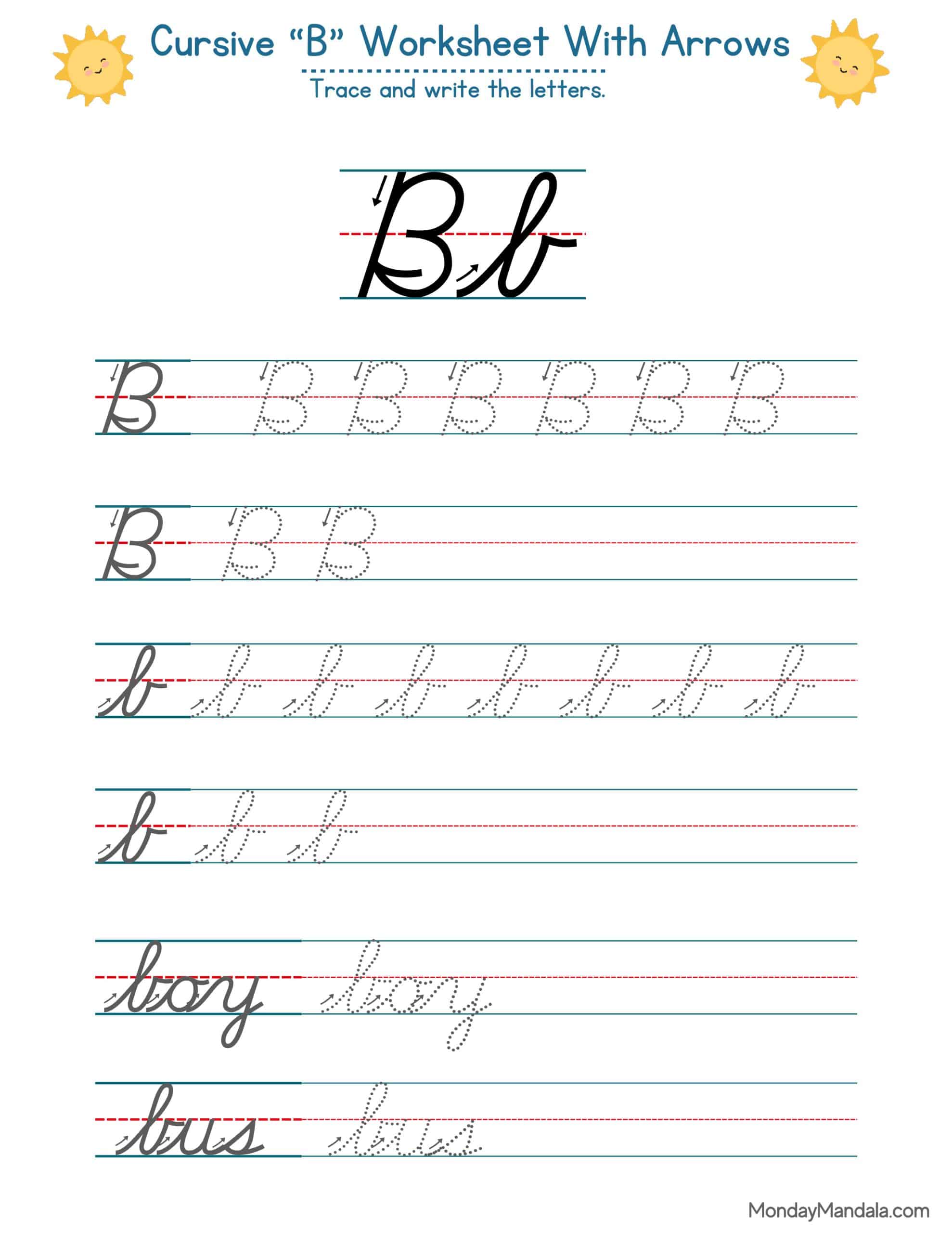 10 Cursive B Worksheets (Free Letter Writing Printables)