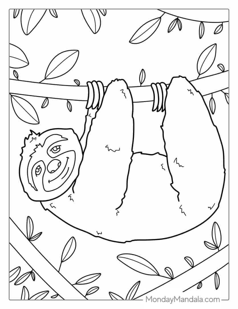 20 Sloth Coloring Pages (Free PDF Printables)