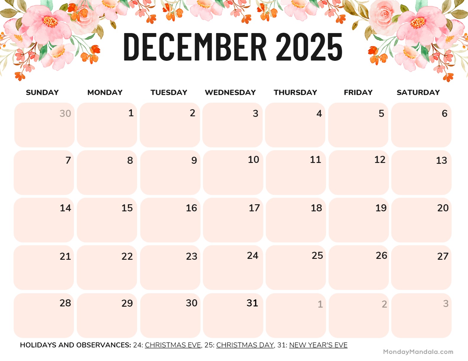 December 2025 Calendar 52 Free PDF Printables December 2025 Calendar 52 Free PDF Printables