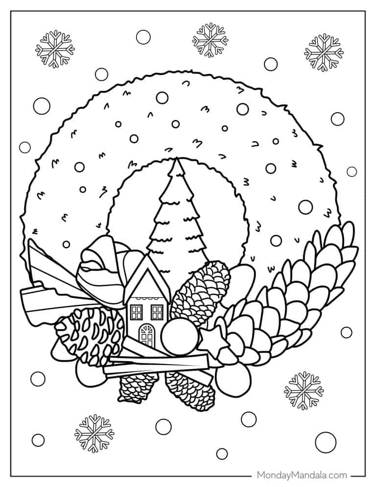 33 Christmas Wreath Coloring Pages (Free PDF Printables)