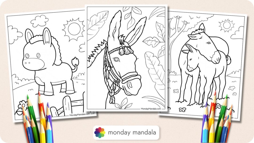 30 Donkey Coloring Pages (Free PDF Printables)