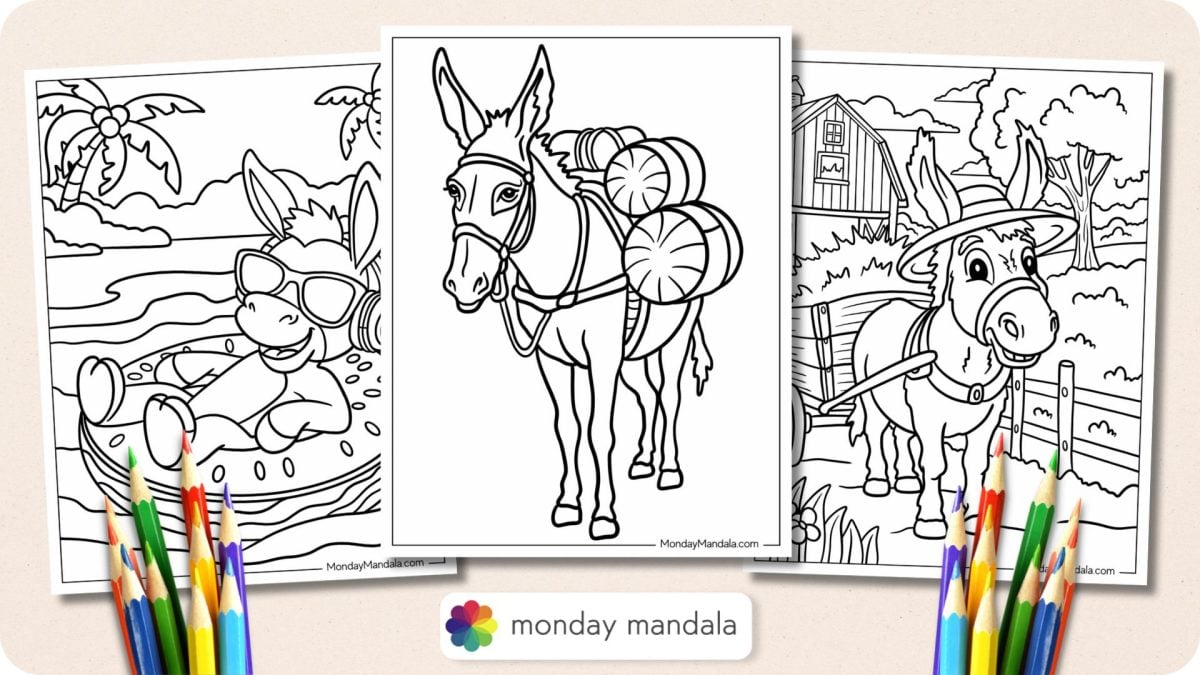 30 Donkey Coloring Pages (Free PDF Printables)