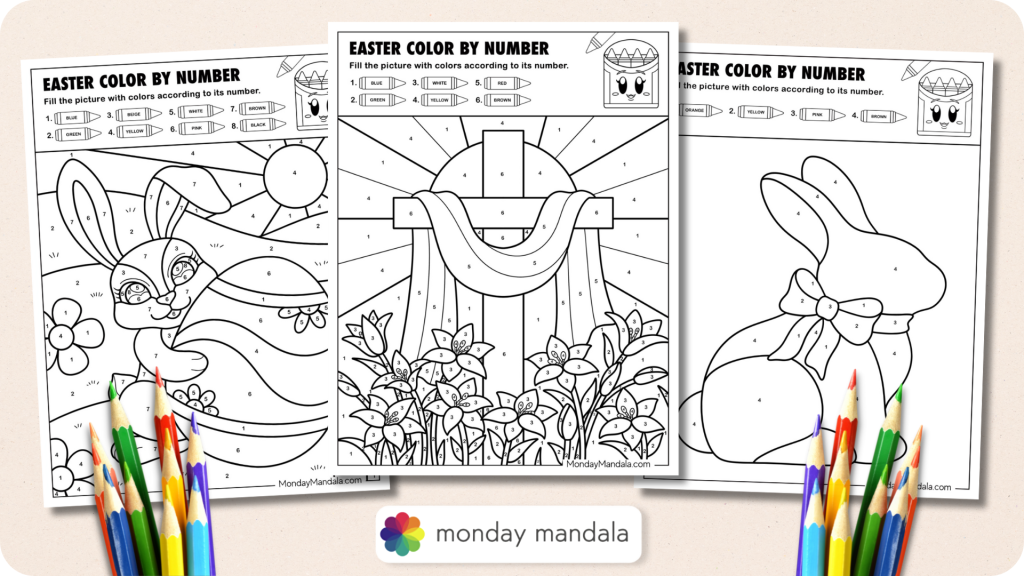 Easter Color By Number Printables (20 Free PDFs)