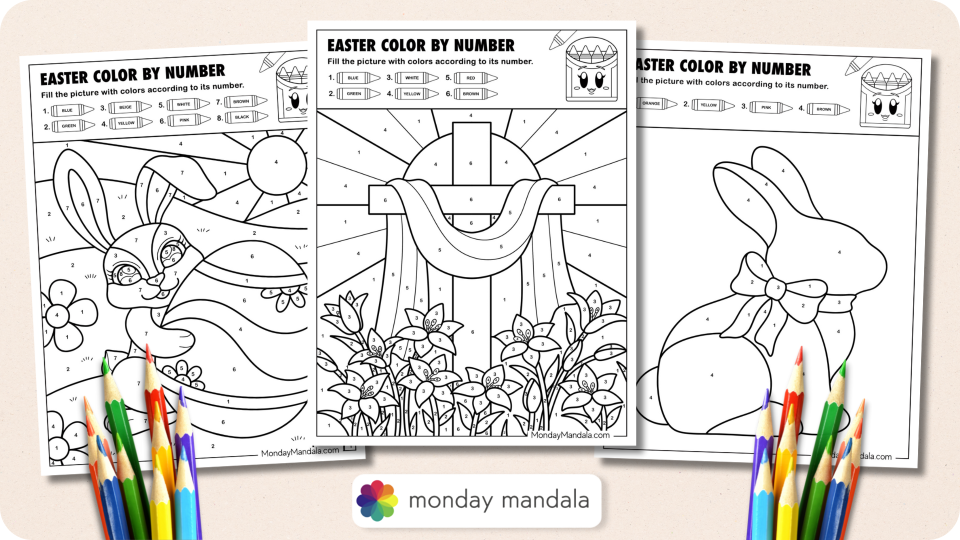 Easter Color By Number Printables (20 Free PDFs)