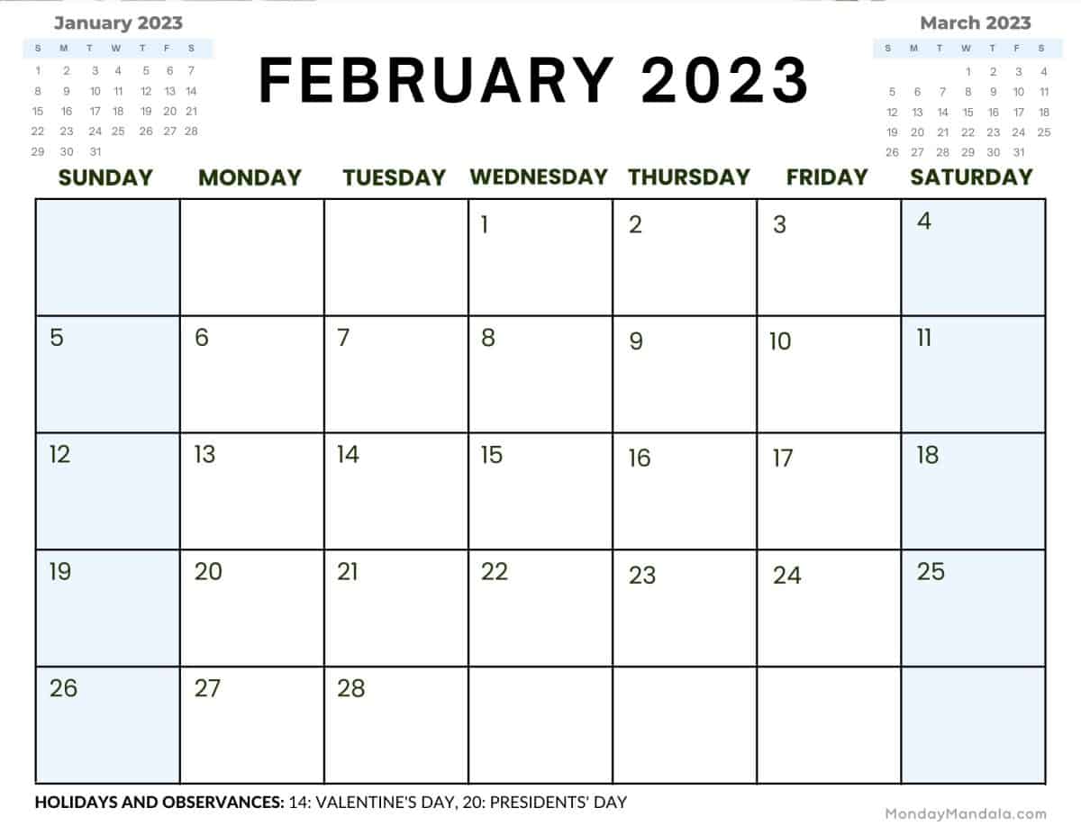 February 2023 Calendar (52 Free PDF Printables)
