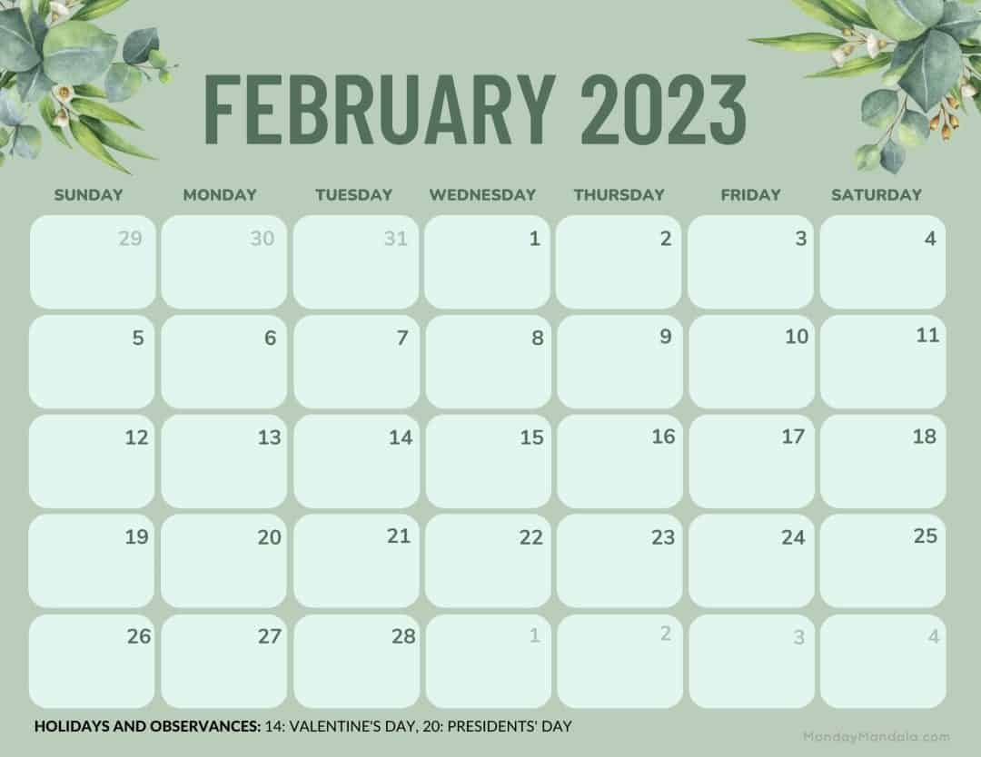February 2023 Calendar (52 Free PDF Printables)