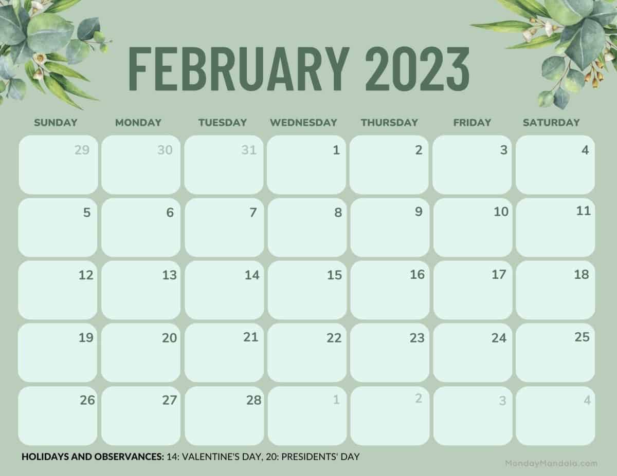 February 2023 Calendar (52 Free PDF Printables)