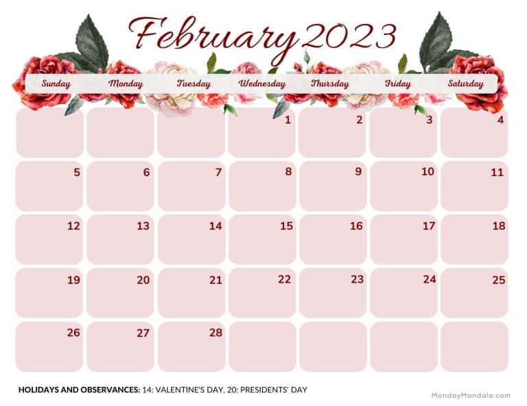 February 2023 Calendar (52 Free PDF Printables)