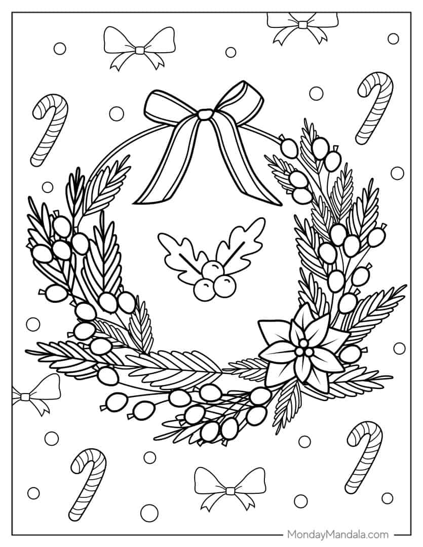 33 Christmas Wreath Coloring Pages (Free PDF Printables)