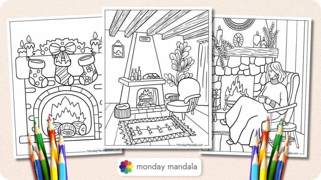 20 Fireplace Coloring Pages (Free PDF Printables)
