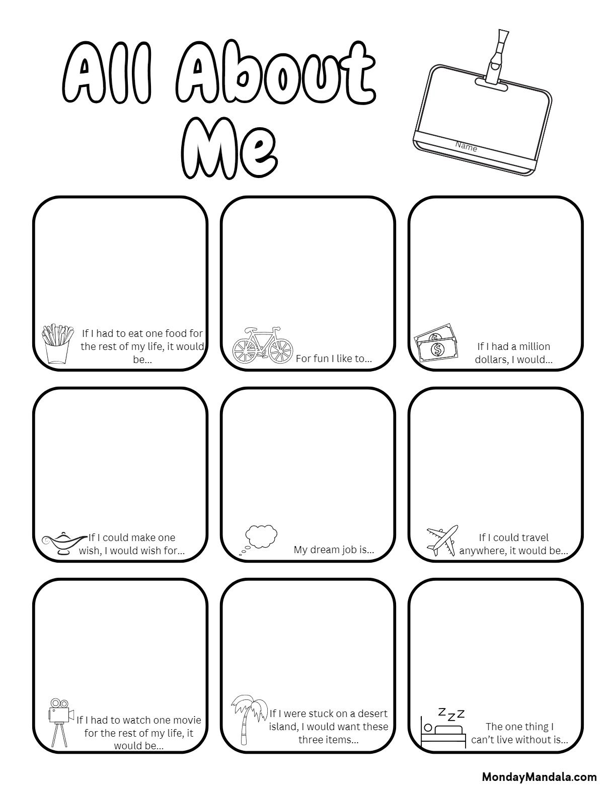 All About Me Worksheet Printable