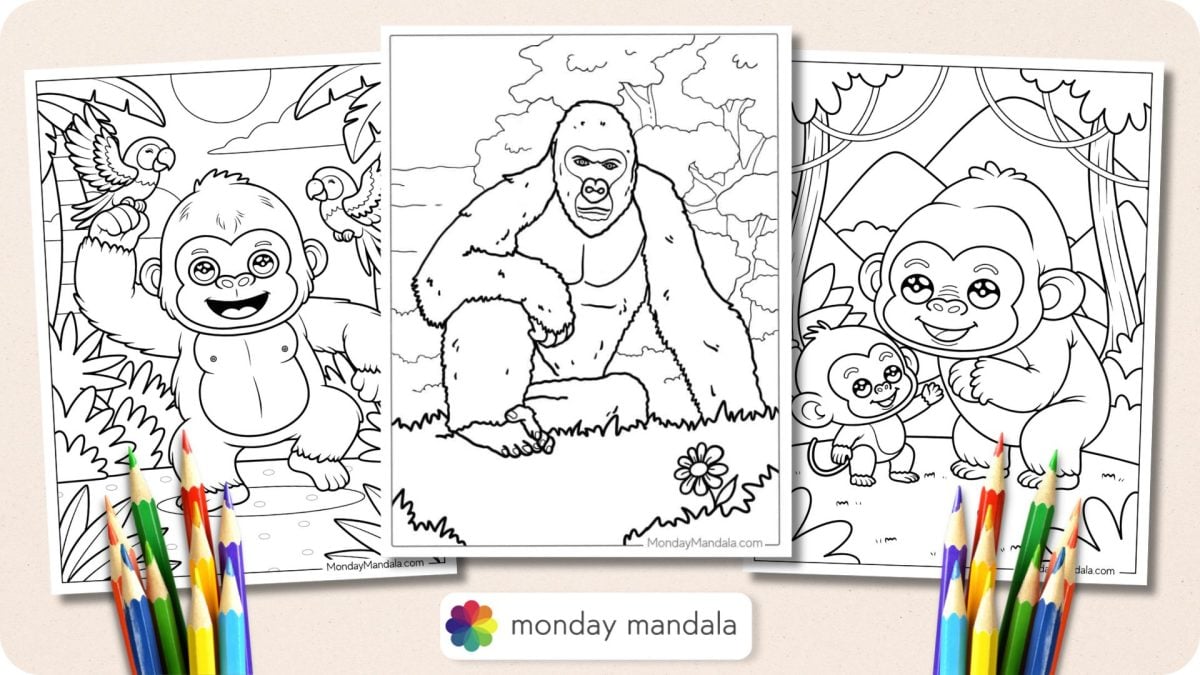 32 Gorilla Coloring Pages (Free PDF Printables)