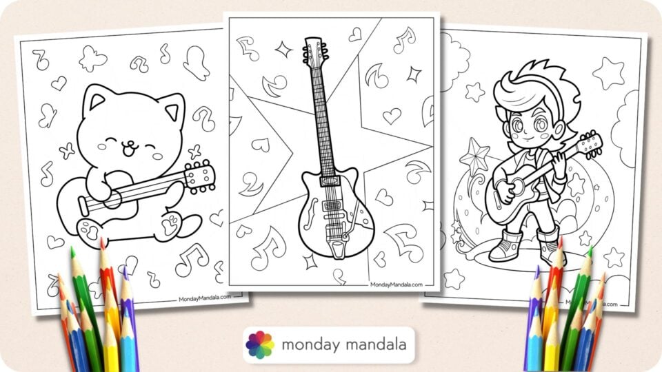 20 Guitar Coloring Pages (Free PDF Printables)