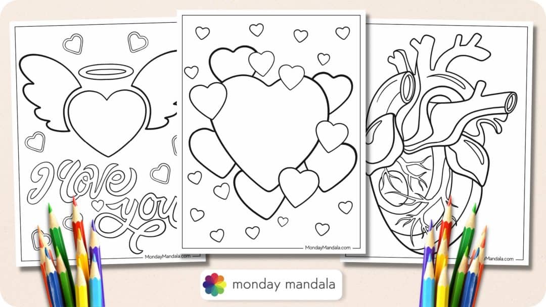 60 Heart Coloring Pages (Free PDF Printables)