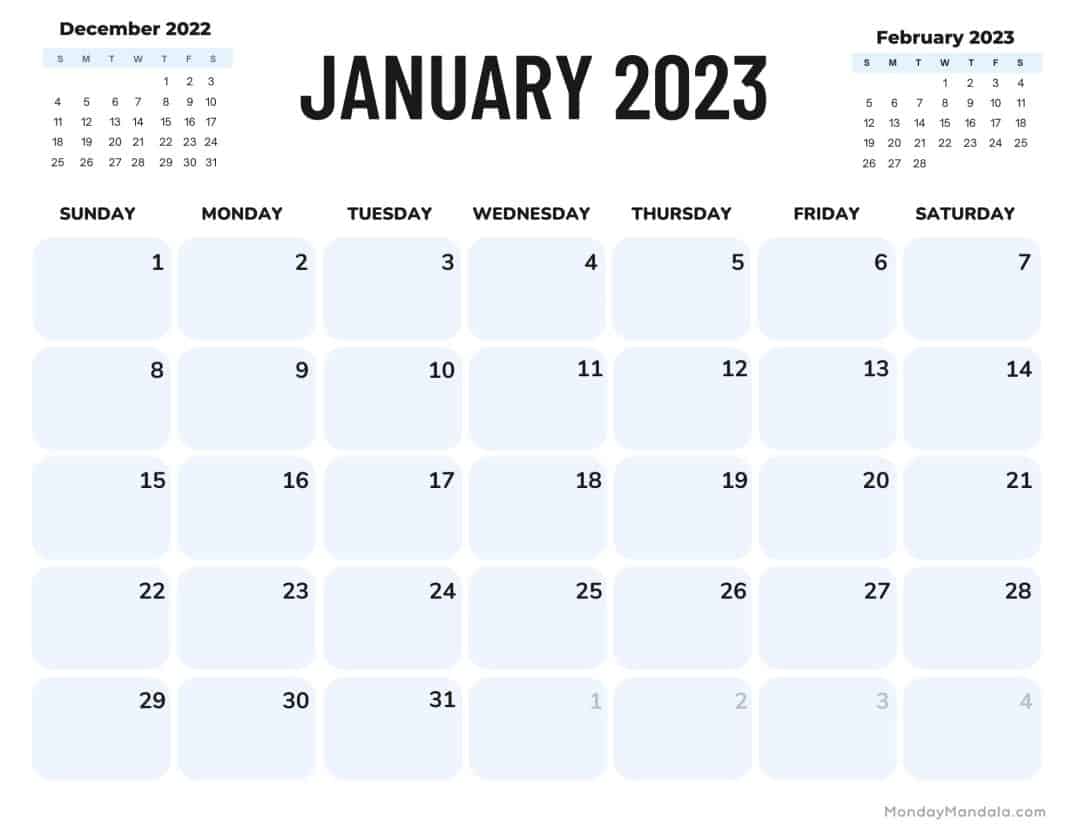 January 2023 Calendar (52 Free PDF Printables)