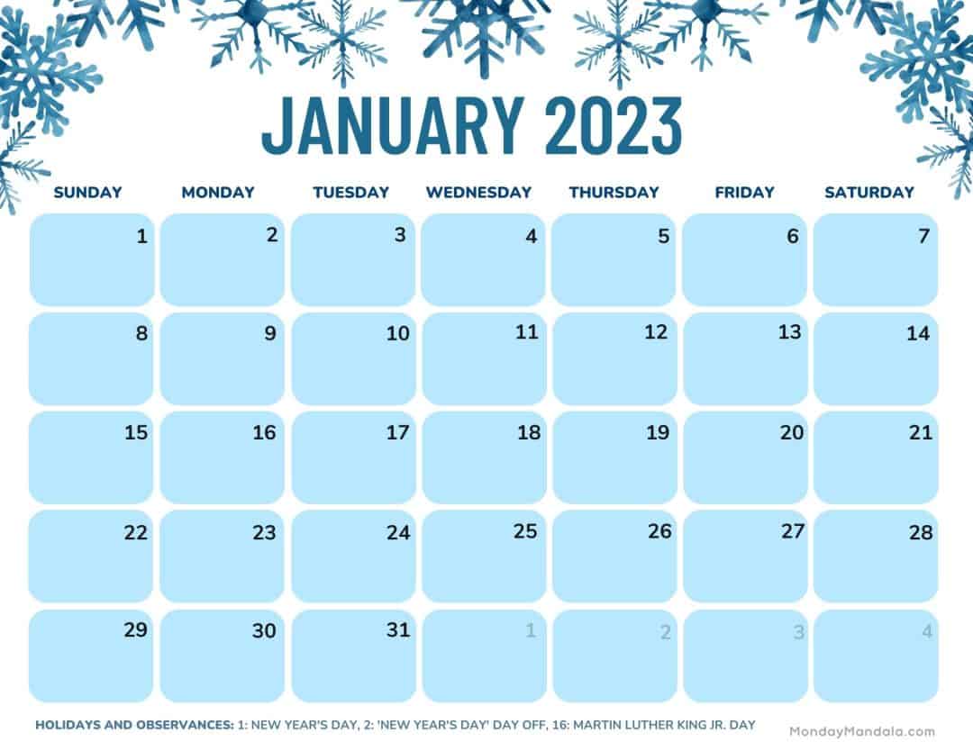 January 2023 Calendar (52 Free PDF Printables)