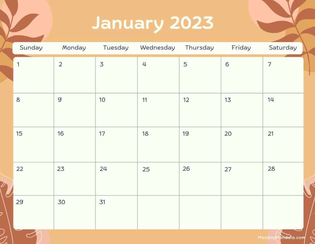 January 2023 Calendar (52 Free PDF Printables)